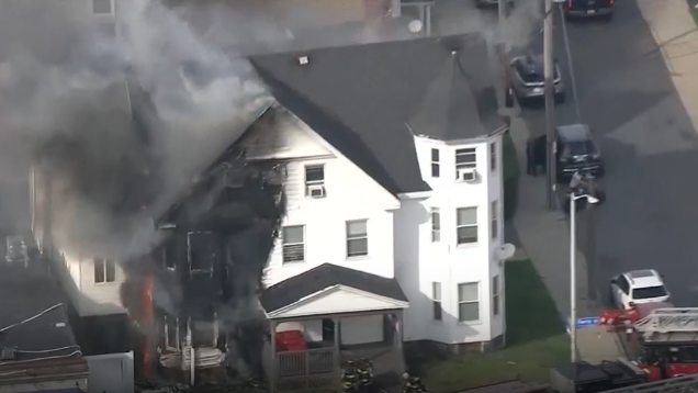 Dozens displaced as fire burns through multifamily Mass. home