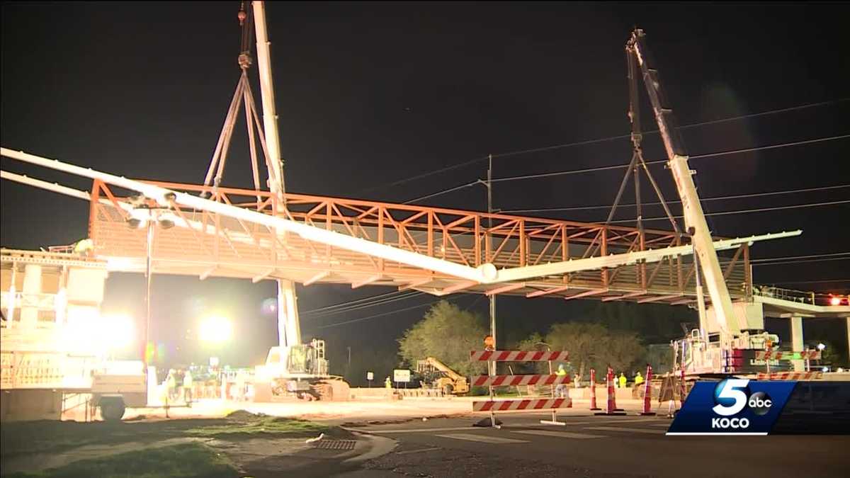 Oklahoma City crews install pedestrian bridge