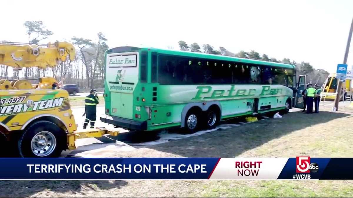 Crash sends pipes flying into Peter Pan bus filled with passengers