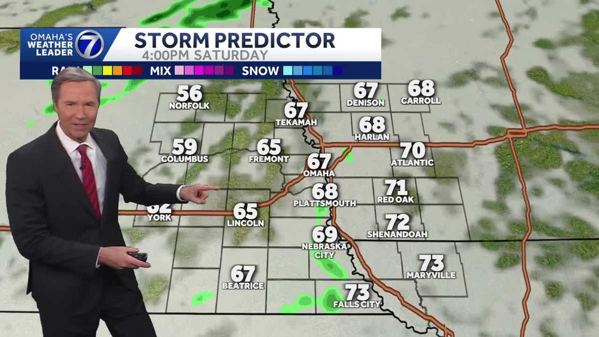 Spotty showers Saturday afternoon in Omaha with highs in the 60s