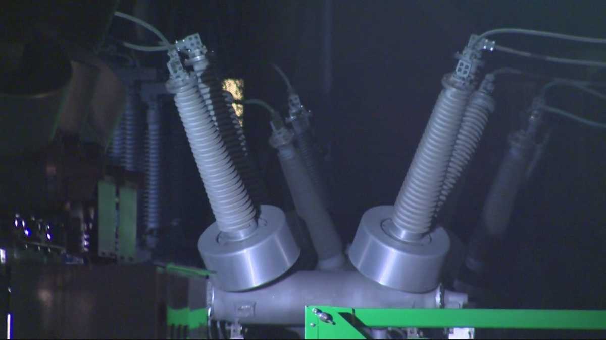 Loose power line lights up night sky