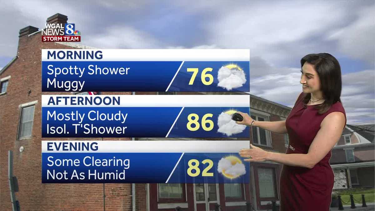 Isolated showers today, then falling humidity in south-central Pennsylvania
