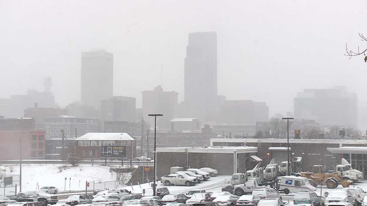 Downtown Omaha blanketed in snow Tuesday