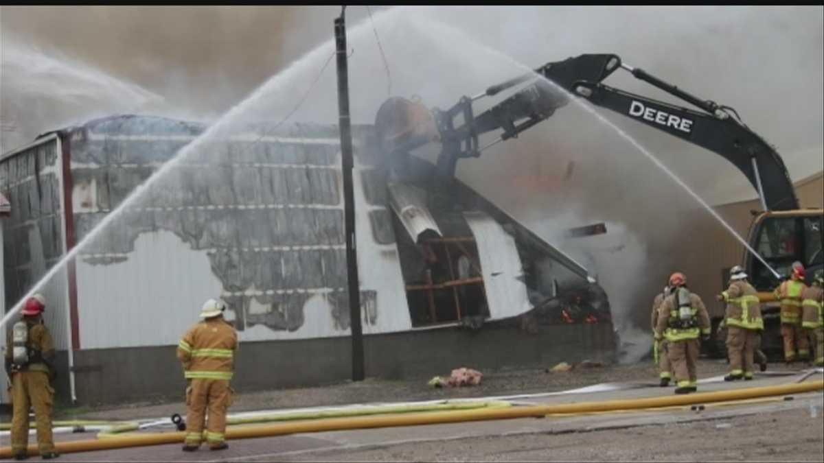 Scribner grain elevator engulfed in flames at northwest of Fermont