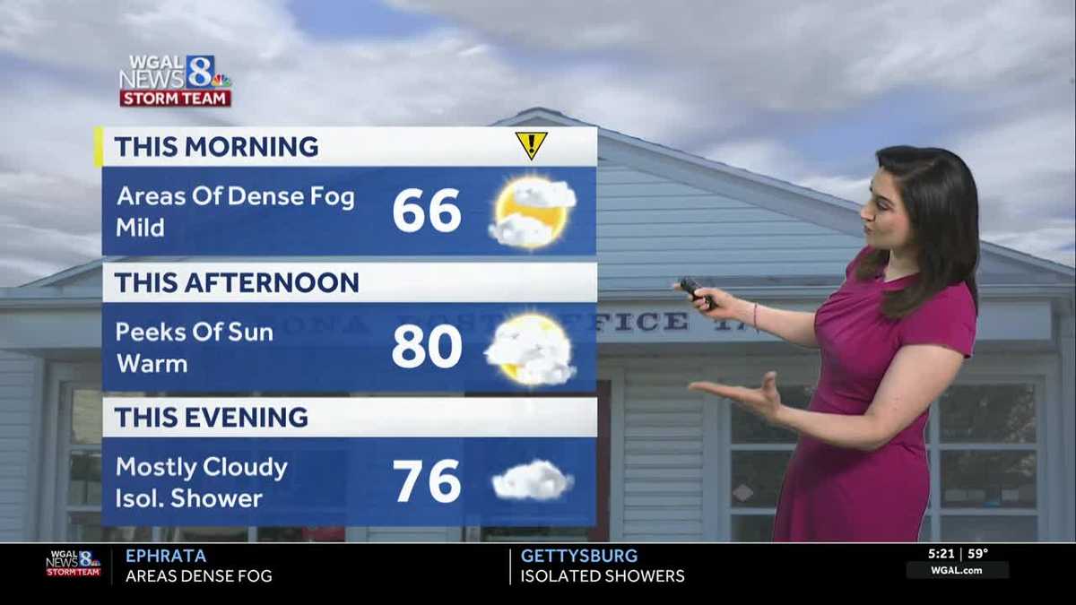 Dense morning fog, highs near 80 today