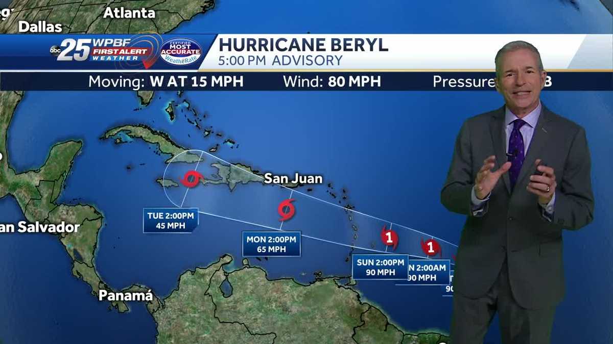5 p.m. update on Hurricane Beryl