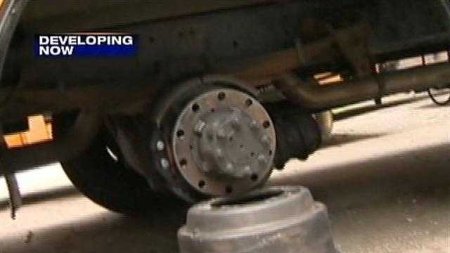 School bus loses wheel; backup bus has old registration