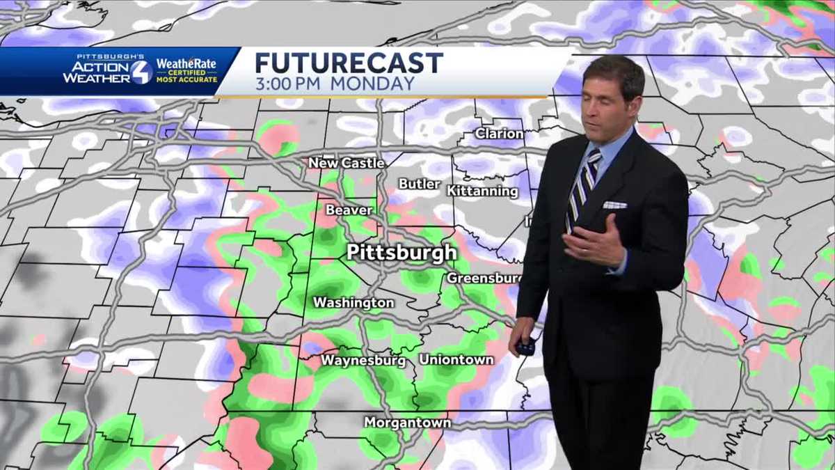 Chilly Sunday with snow, rain showers into Monday
