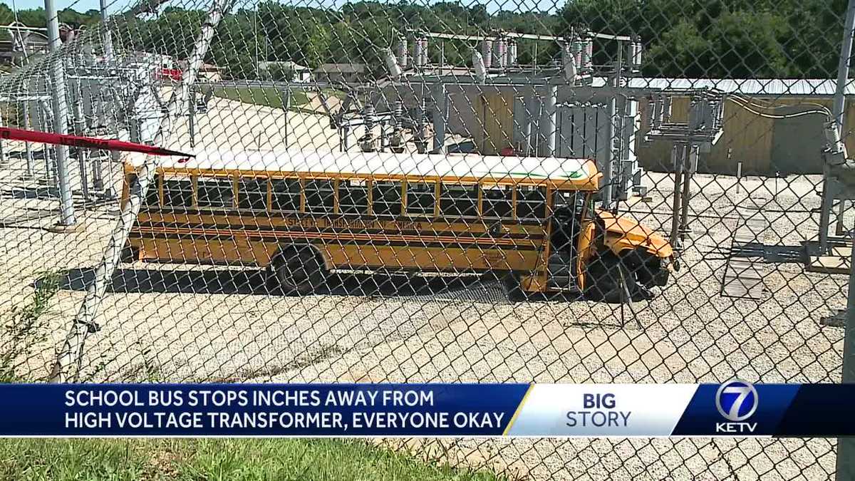 School bus stops inches away from high-voltage transformer