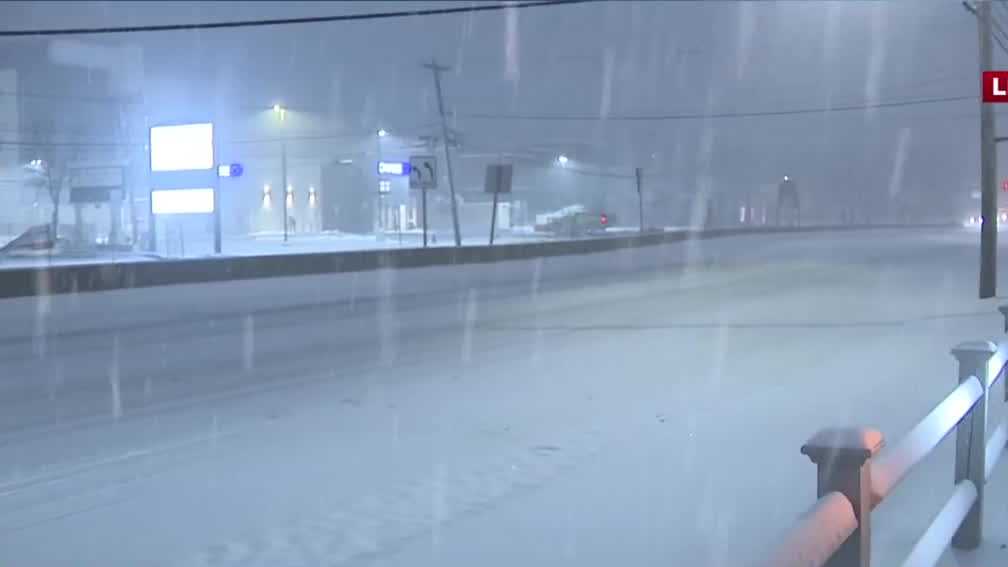 Route 9 is slow and snow covered in Metrowest