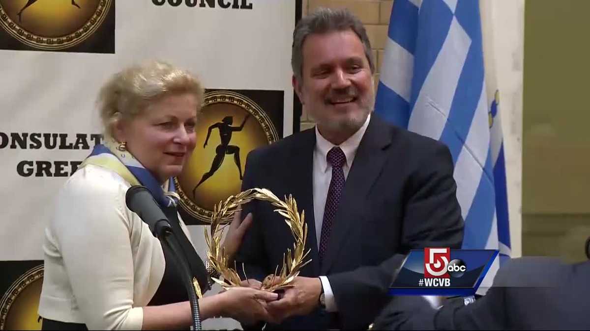 BAA presented with golden wreaths to honor marathon winners