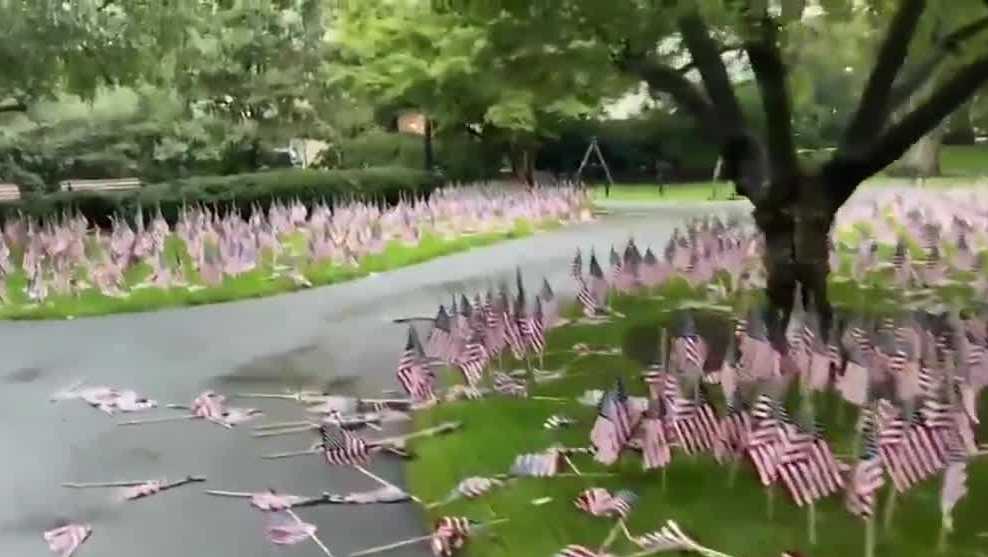 Flag tribute to 9/11 victims damaged in Boston