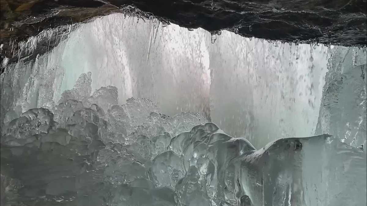 Slow-motion video from behind Beede Falls in Sandwich