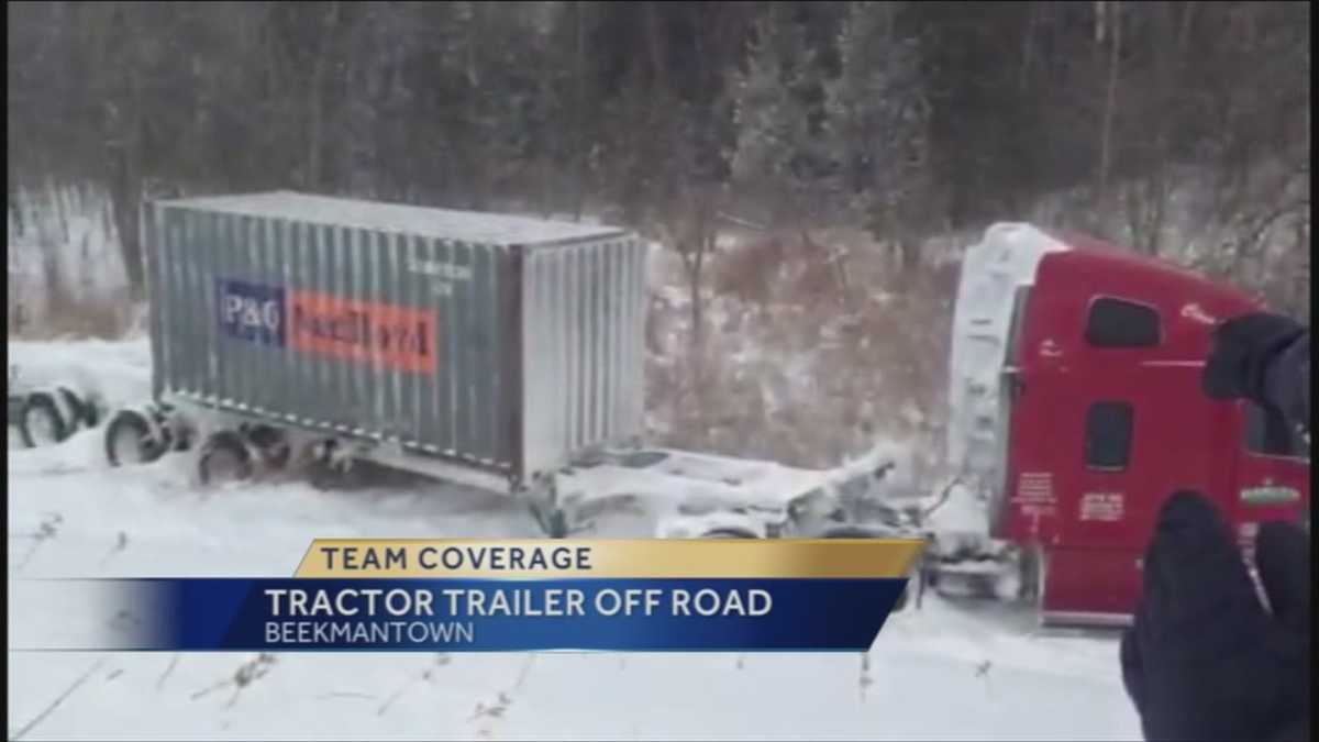 Tractor trailer off the interstate