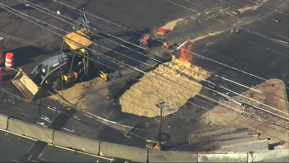 Fire erupts after gas main break