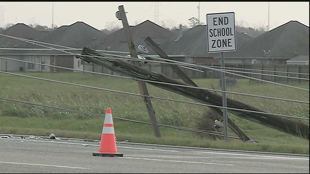 Heavy winds damage power lines, utility poles along Airline Highway in ...