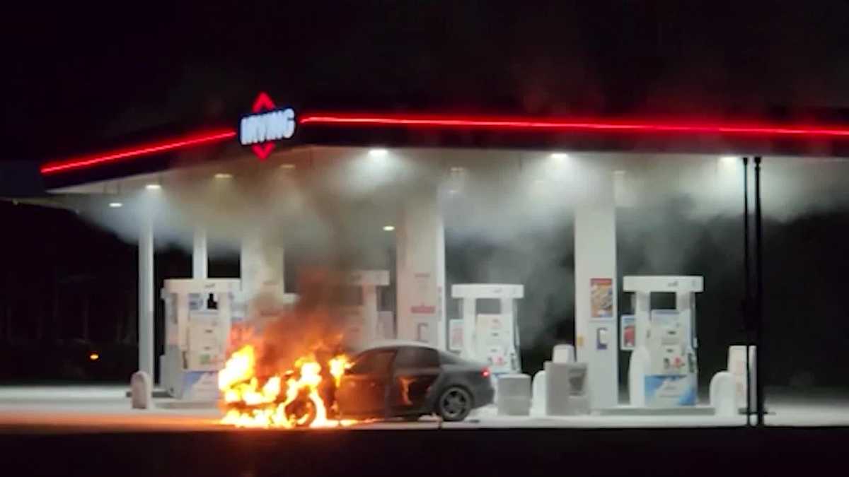 Car engulfed in flames at Maine gas station