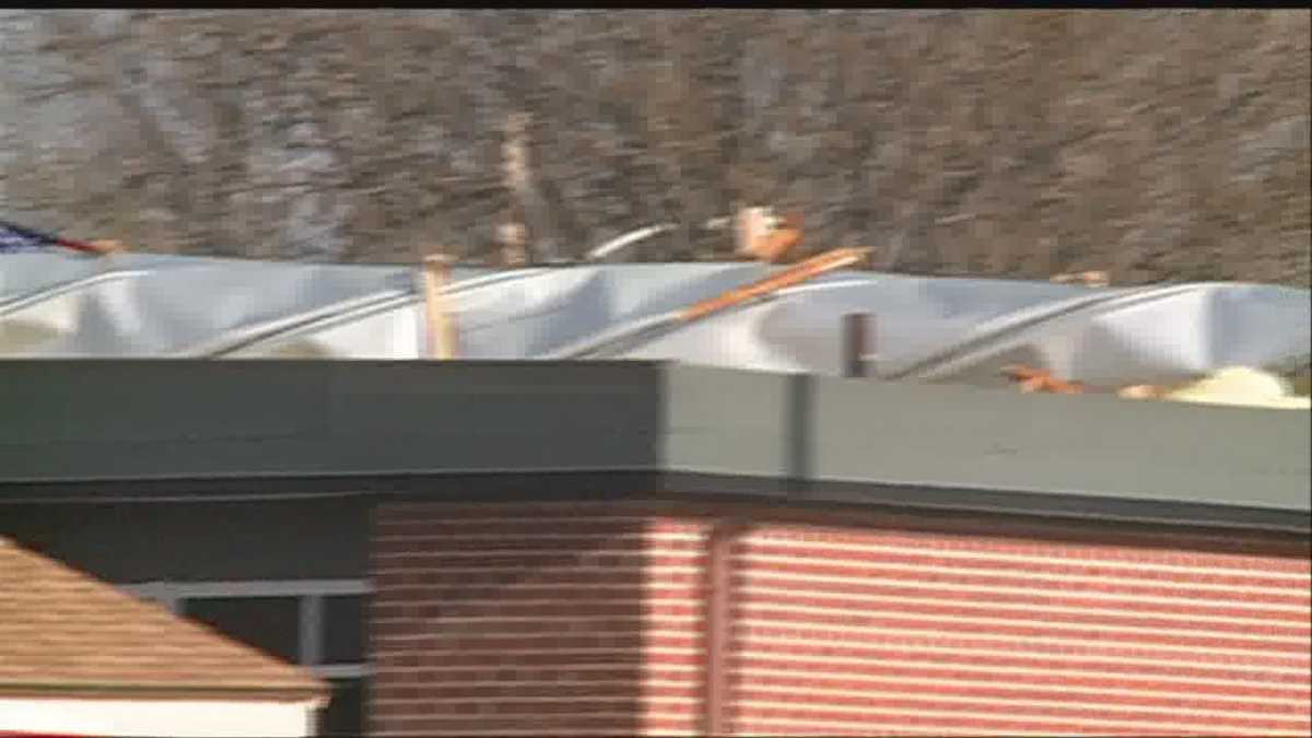 Strong winds tear off part of elementary school roof