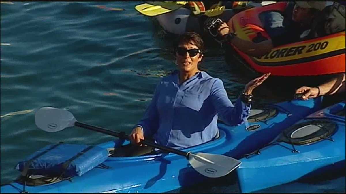Lara Moritz takes kayak out in McCovey Cove