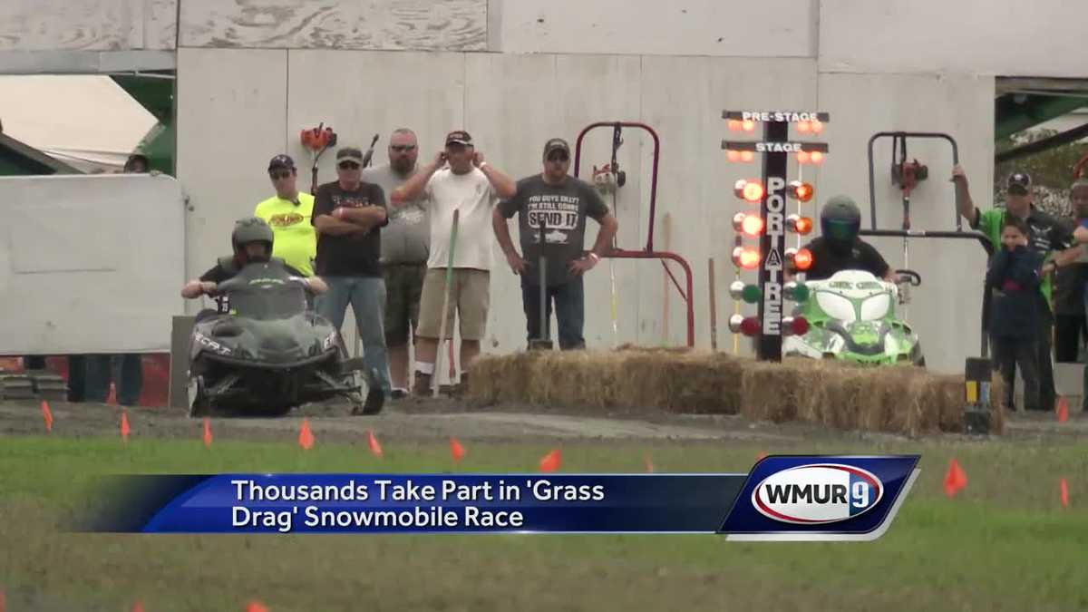 Thousands take part in 'grass drag' snowmobile race