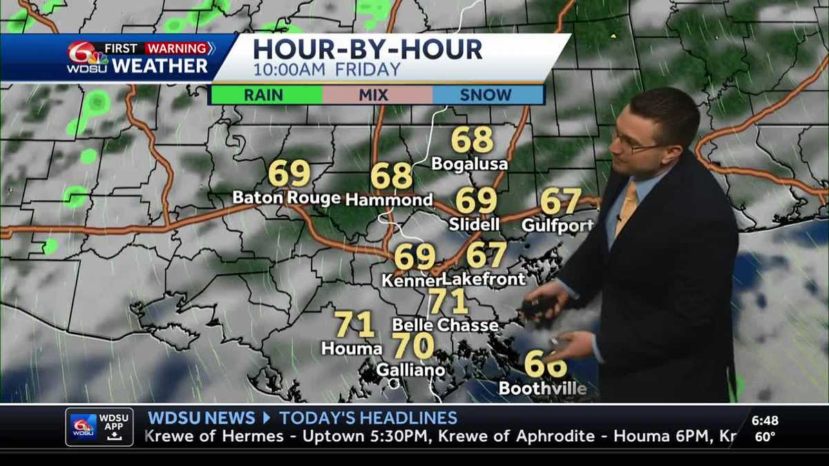 Cloudy & mild Friday. Weekend storms
