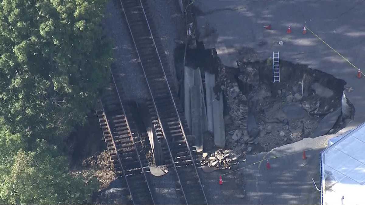 'Earth's just gone'; Ground below Mass. MBTA train tracks washed away