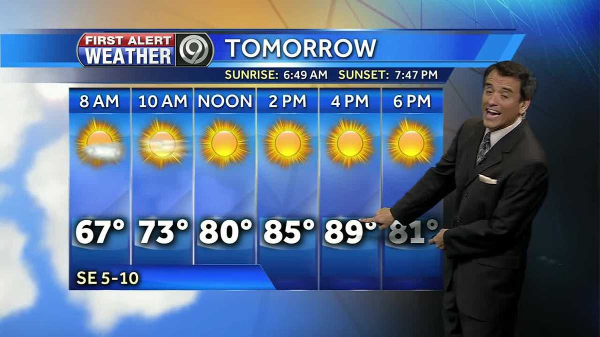 Hot Sunday and Monday, cold front rolls in Tuesday
