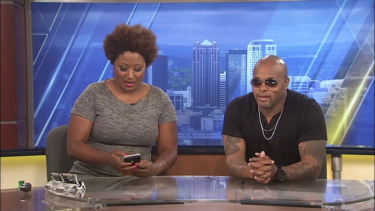 Comedian Steve Brown in studio with Eunice Elliott