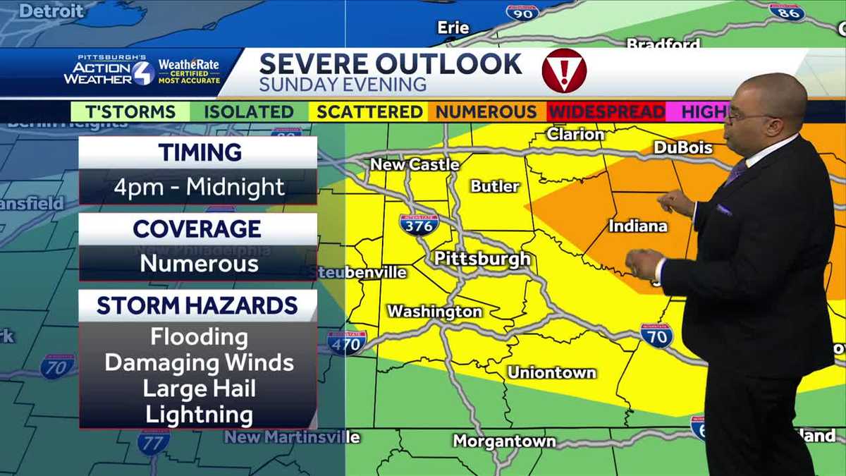 Severe Weather Alert Day: Late day storms Sunday