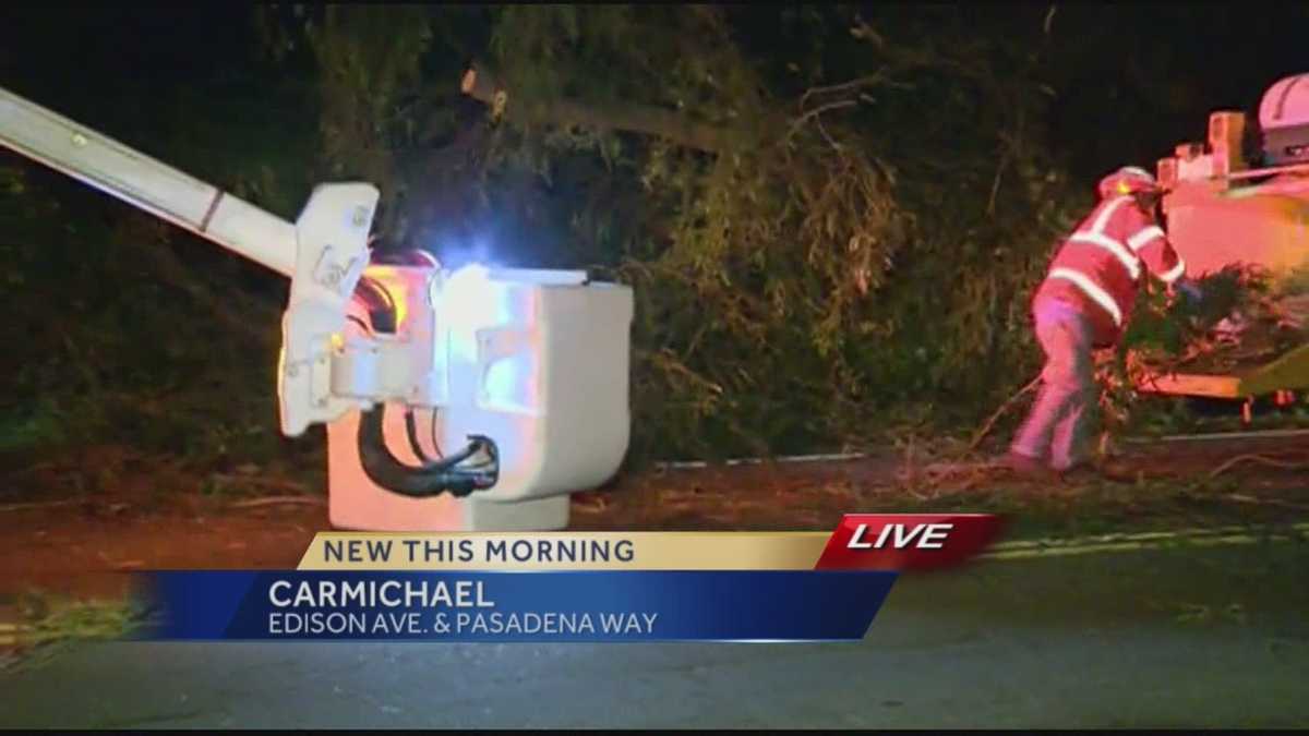 Tree branch falls, blocking roadway in Carmichael