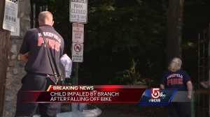 Boy falls off bike, gets impaled by tree branch