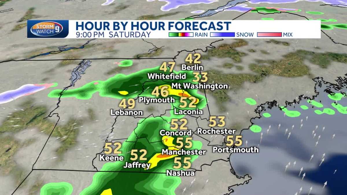 NH hour-by-hour weather timeline: Thunderstorms possible Saturday