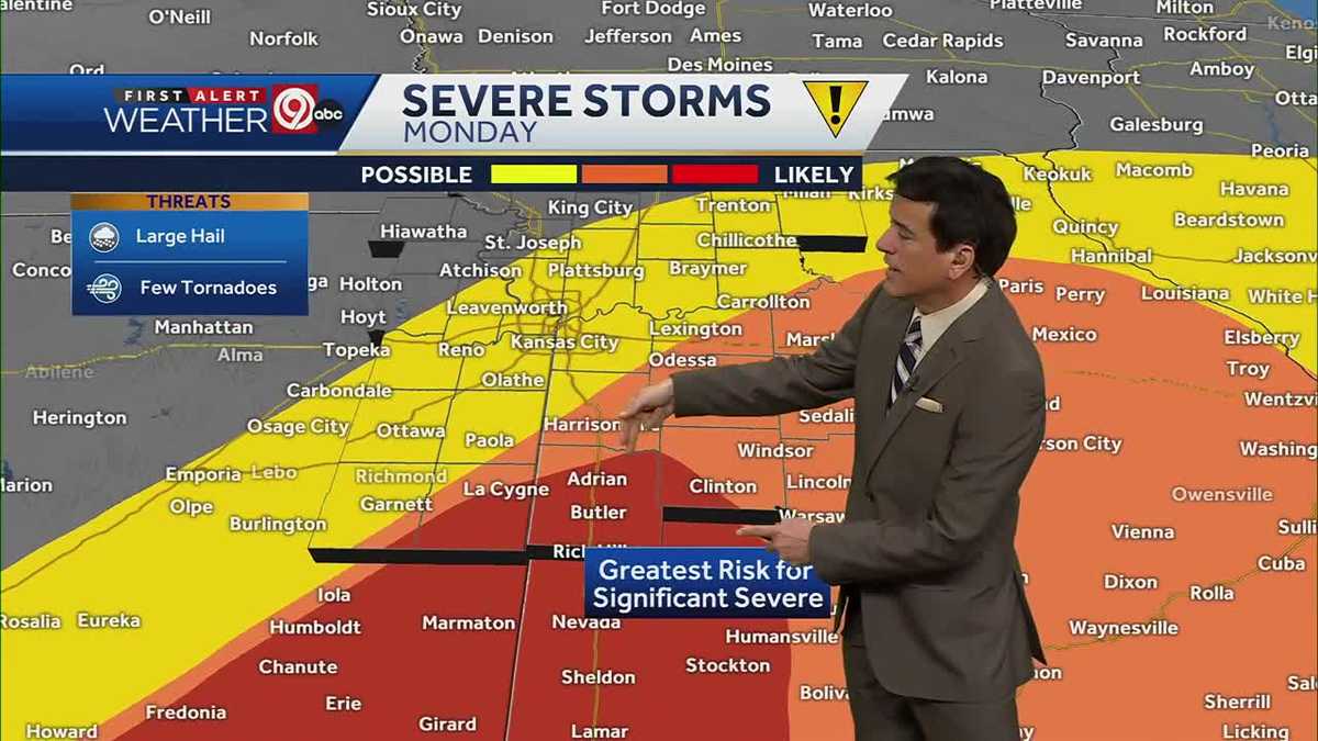 Spotty showers Easter Sunday and a risk of severe weather Monday