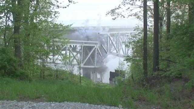 Jeremiah Morrow Bridge demolition from the side