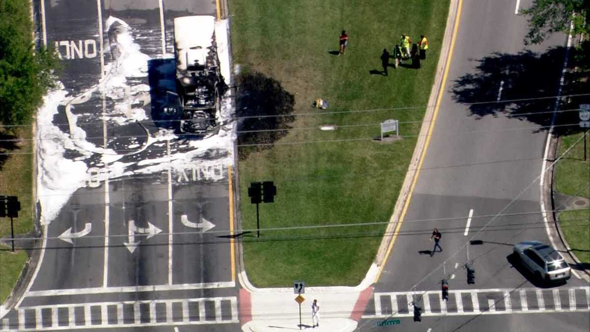 Raw video: No one injured after UCF shuttle catches fire