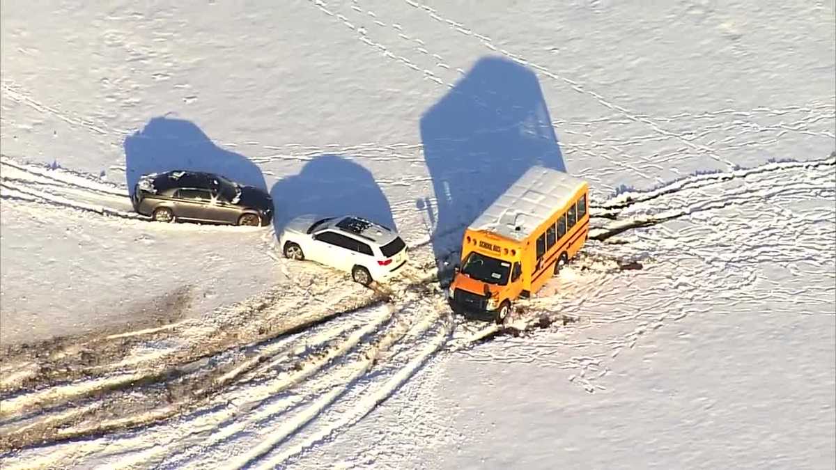 School bus among several vehicles to slide off I-40 in Yukon