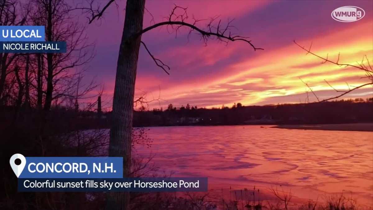 Video: Colorful sunset fills the sky over pond in Concord, NH