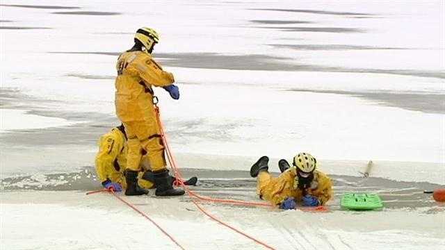 Watch: Ice water rescue training at Winton Woods