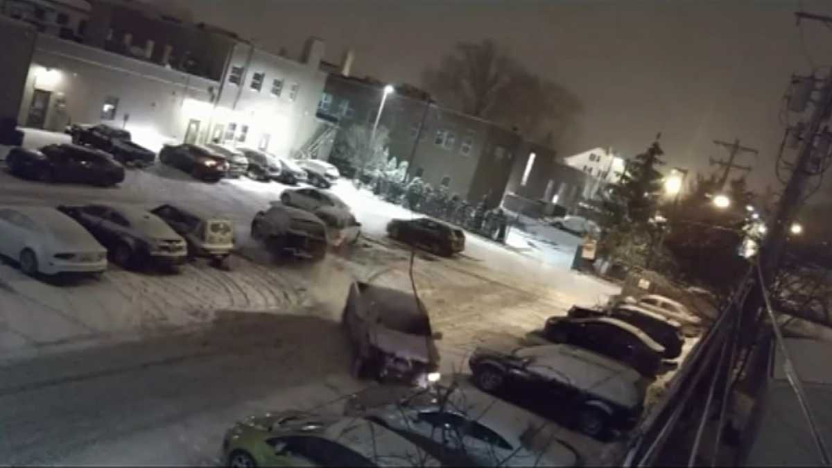 Shocking video shows pickup truck crashing into vehicles in parking lot