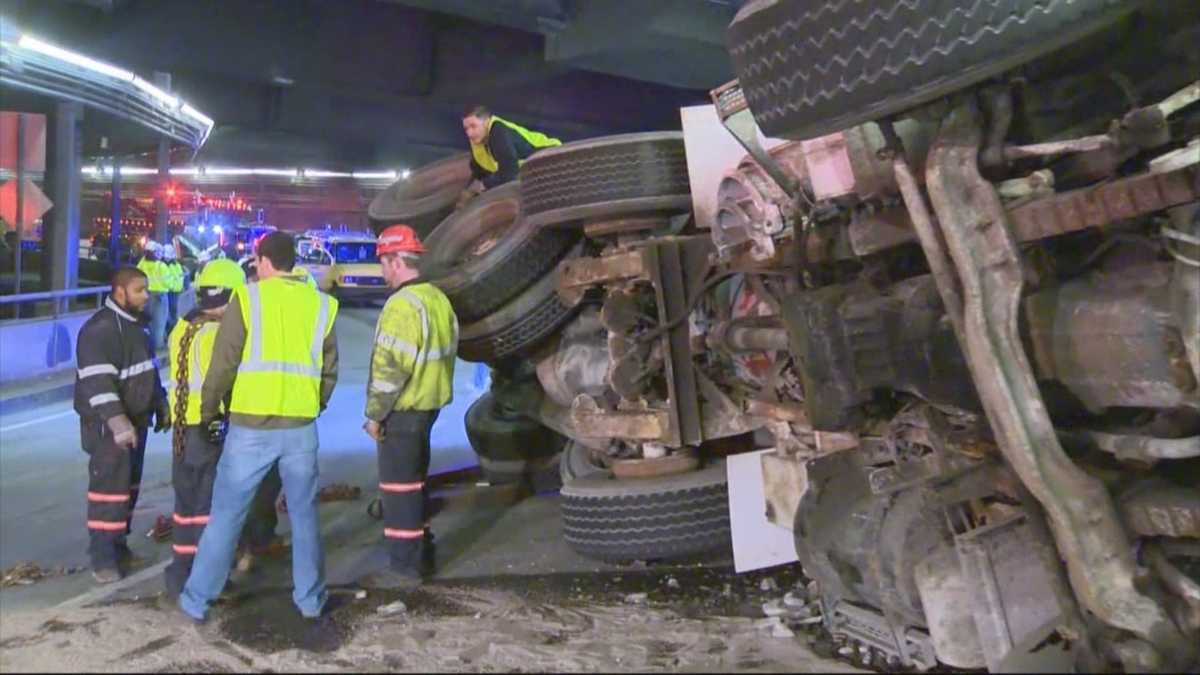 Cement truck crashes inside Mass Pike tunnel