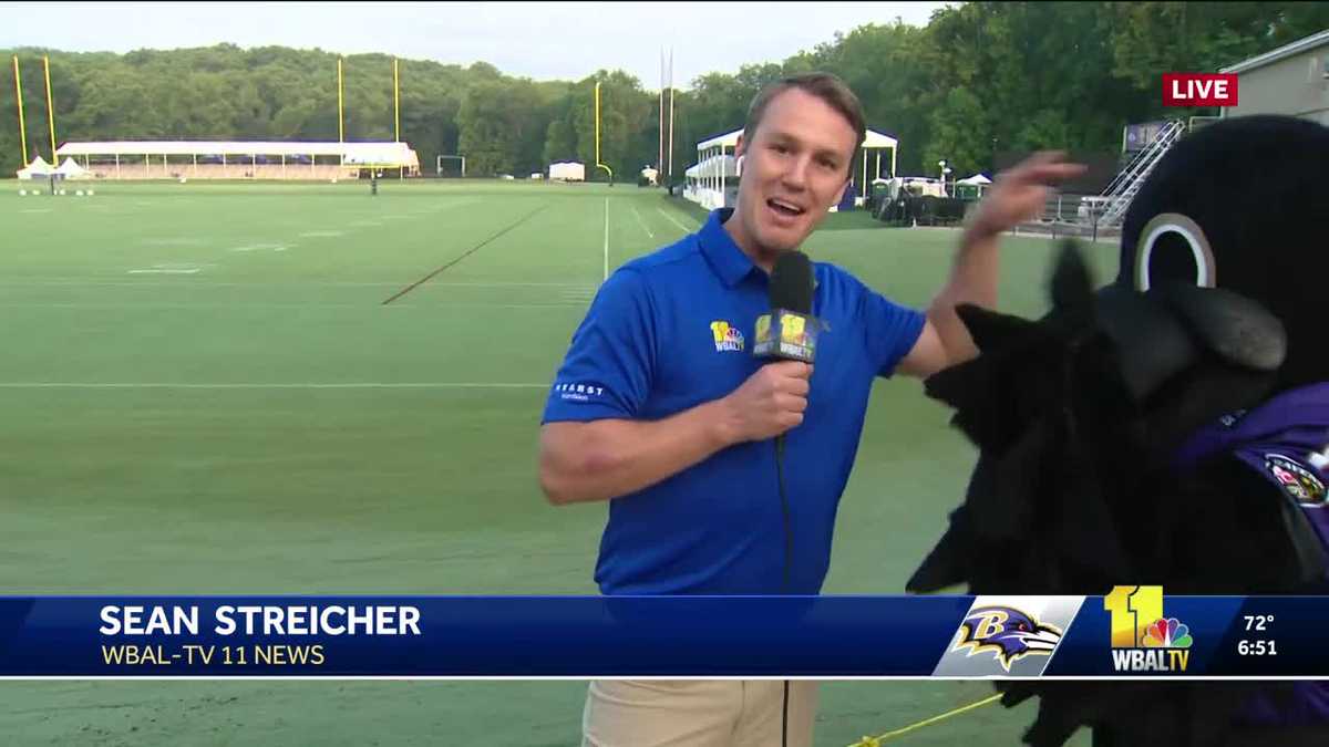 Poe (nearly) tackles Sean at Ravens Training Camp
