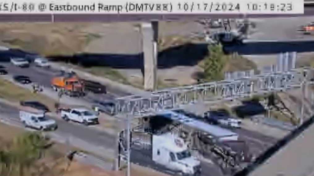 Iowa Traffic Semi Truck Flips On Its Side At East Mixmaster