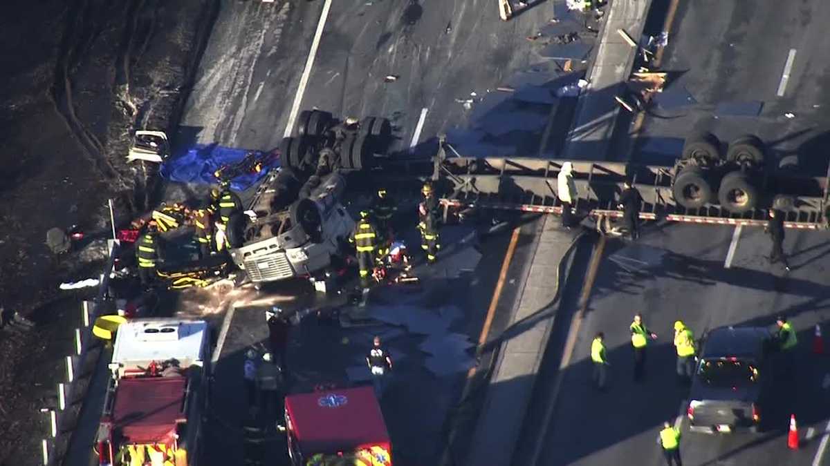 Driver flown to hospital after tractor-trailer crash on Mass. Pike exit