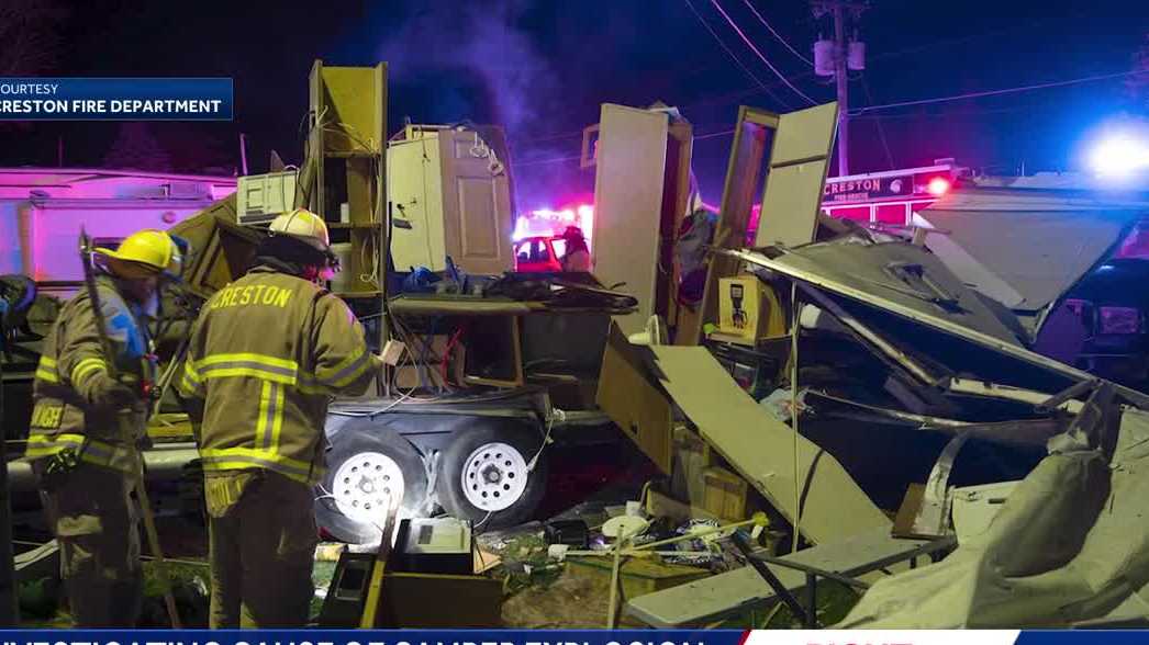 Creston authorities investigating camper explosion; one injured