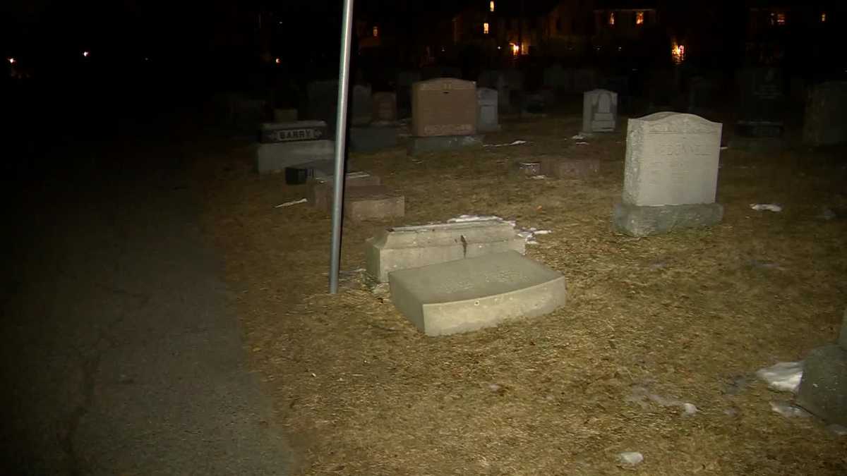 Headstones damaged by vandals in West Roxbury cemetery