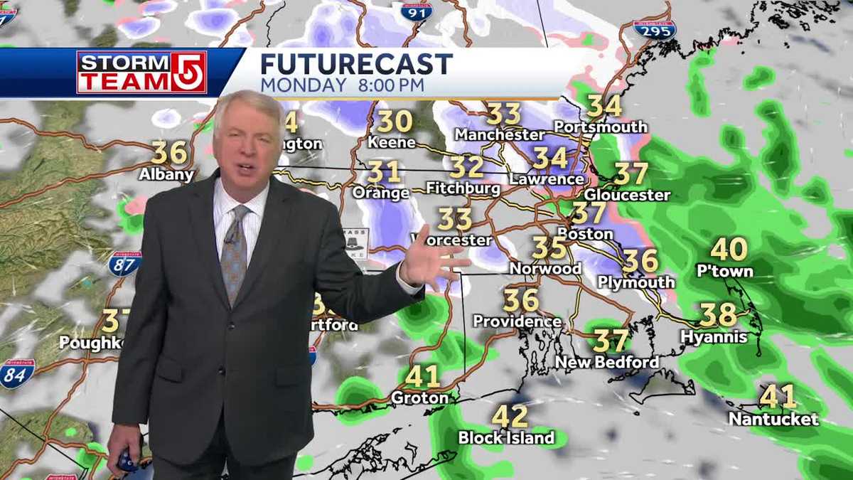 Video: Light rain, snow flurries moving through Mass.