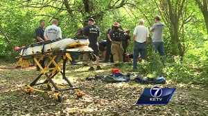 Woman recovering from fall into ravine