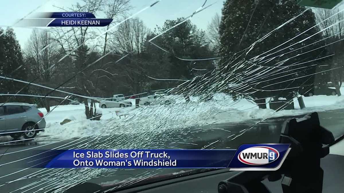 Giant slab of ice hits woman's windshield