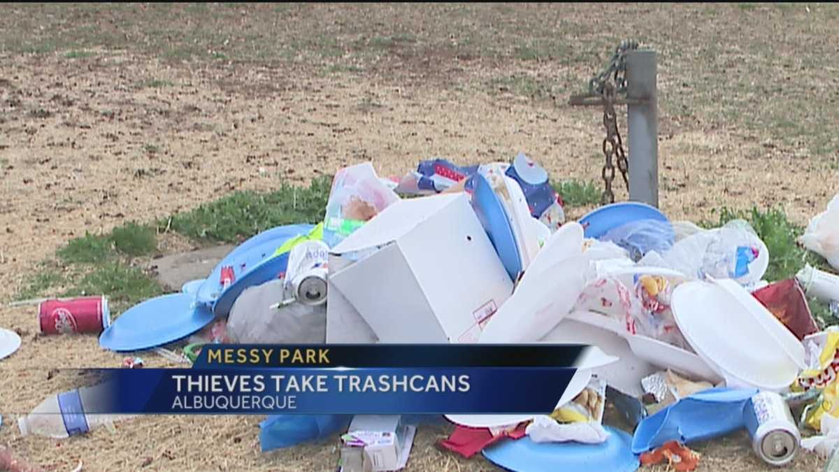Messy park: Thieves take trash cans