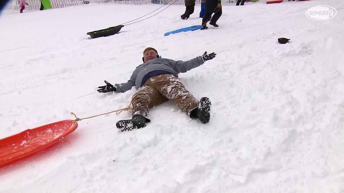 Ray Brewer takes a tumble on Concord NH sled hill